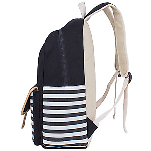 BAGTOP School Backpack Set - Canvas Teen Girls Bookbags 15" Laptop Backpack + Lunch Bags + Drawstring Backpack + Pen Case Bags Set (Black-3)