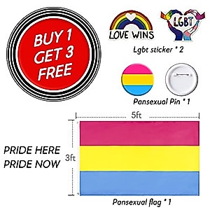 Pansexual Flag - Lgbtq Pride Stuff for Wall, Four Rows of Stitching, with 1pc Pansexual Pin and 2pcs Random Rainbow Stickers, for Lgbtq Parade and Daily Use, 3x5 Ft
