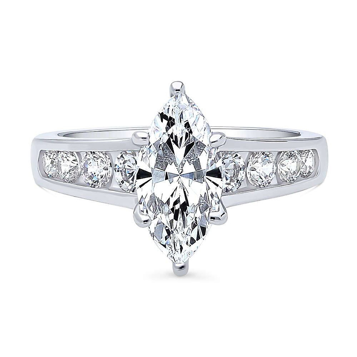 BERRICLE Sterling Silver Solitaire Wedding Engagement Rings 1.6 Carat Marquise Cut Cubic Zirconia CZ Promise Ring for Women, Rhodium Plated Size 5