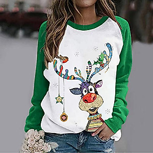 DOLKFU Women's Funny Reindeer Sweatshirts Ugly Christmas Hoodie Pullover Tops Long Sleeve Crewneck Sweatshirt Shirts Xmas Outfits White #6