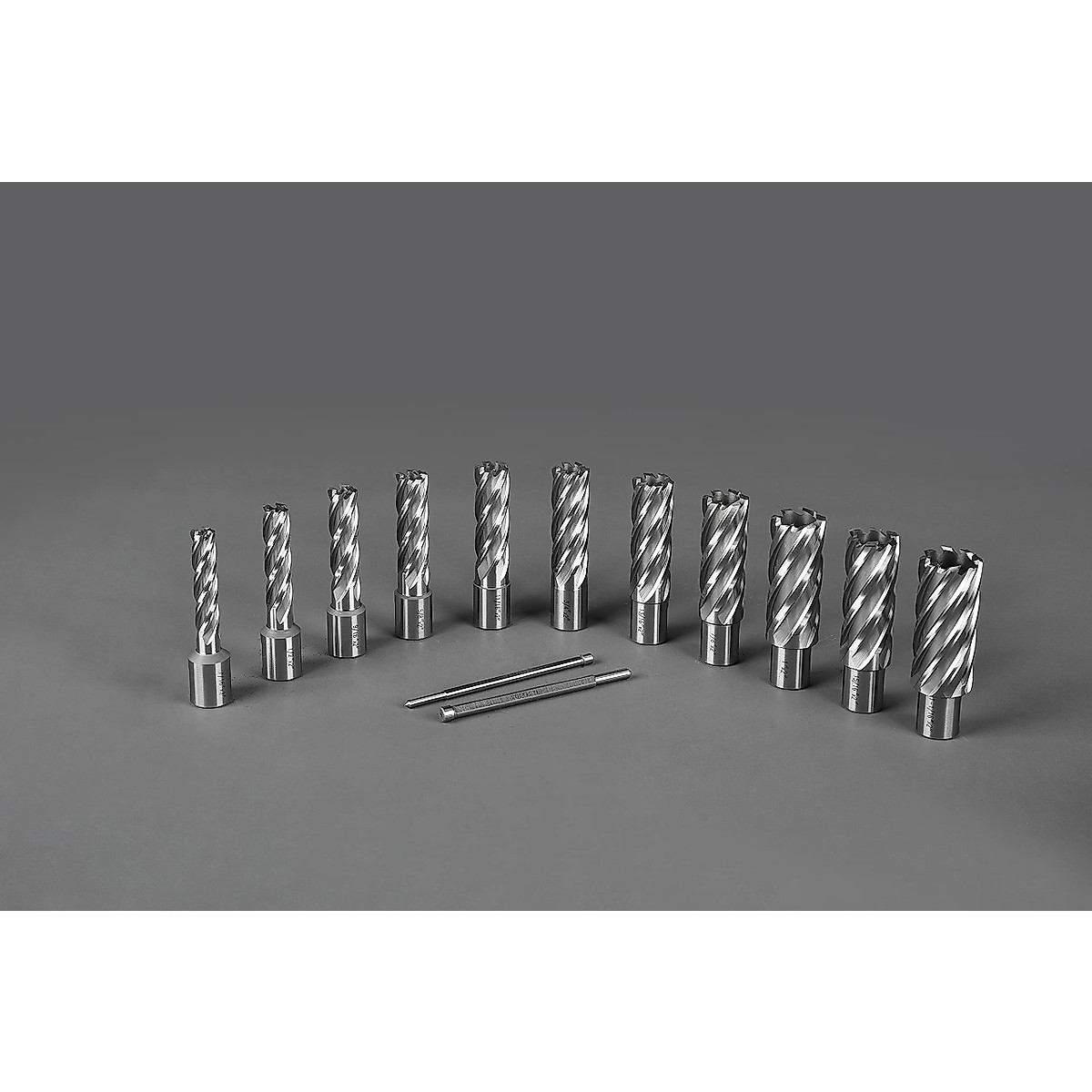 Annular Cutter Set 13 pcs JESTUOUS 3/4 Inch Weldon Shank 2 Cutting Depth and Cutting Diameter from 7/16 to 1-1/16 for Drill Press HSS Standard Kit Two Flat with 2 Pilot Pins