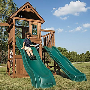 Swing-N-Slide WS 8353 Knightsbridge Deluxe Wooden Swing Set with Two Slides, Climbing Wall, Swings, Glider & Picnic Table, Wood