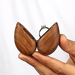 Wooden Ring Box Heart Shaped Ring Box for Wedding,Proposal,Engagement Ring Box,Wood Ring Case Wood Ring Holder Gift (True Love Eternal Black Walnut)
