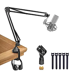 OUKMIC Microphone Arm Stand, Mic Scissor Arm Adjustable Suspension Boom with Mic Clip and 5 Velcro Cable Ties, Heavy Duty Stand for Blue Yeti Nano Snowball Ice, Recording Gaming Streaming Karaoke