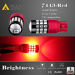 Alla Lighting Upgraded T20 7440 7443 LED Strobe Brake Lights Bulbs, Red Flashing Stop Lamps, W21W 7440LL 7443LL Strobe LED Taillights Replacement for Cars, Trucks, SUVs, Vans