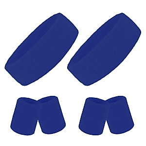 BEFORYOU 2 Sets Striped Sweatbands, Includes 2 Pieces Sports Headband and 4 Pieces Wristbands, Sweat-absorbent, Breathable, Multi-Sport Use for Men and Women, Royal Blue, American Flag Style