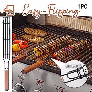 Grilling Basket - BBQ Grill Accessories and Grill Grate, Duty Stainless Steel BBQ Grill Box Tool With Lockable And Wood Handle for Veggies, Meat, Seafood, and More