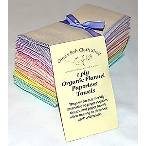 Gina's Soft Cloth Shop 11x12 1 Ply Certified Organic Cotton Flannel Set of 10 Paperless Towels Pastel Edges