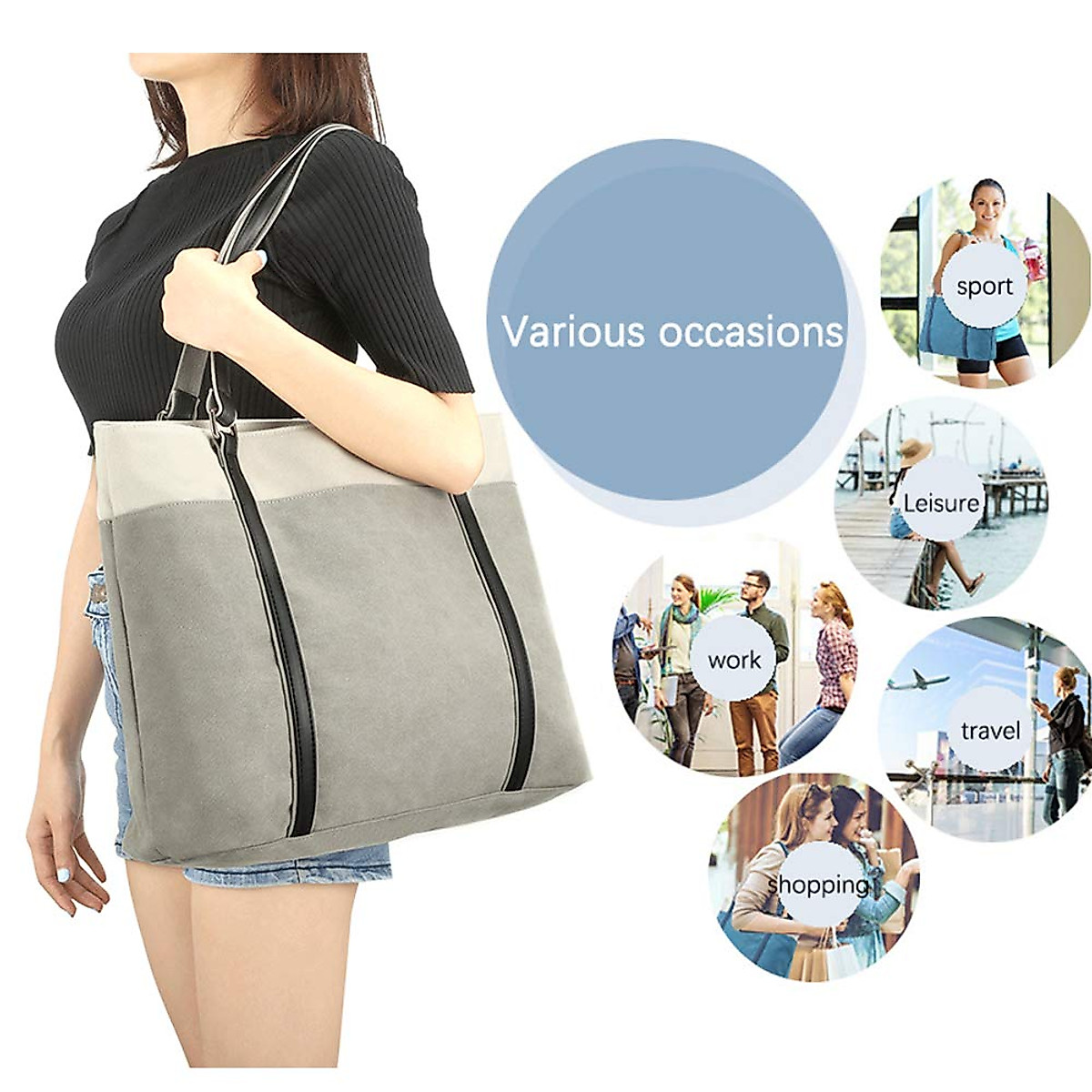 MINTEGRA Tote Bag for Women Fashion Canvas Designer Splice Handbag Purse Shoulder Bag