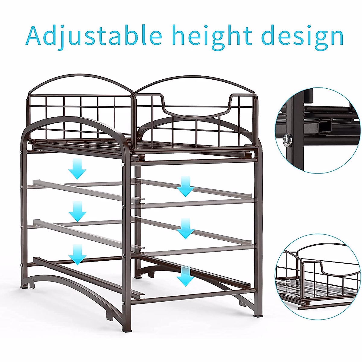 Bextcok Under Sink Organizers And Storage, 2 Tier Pull Out Under Sink Storage For Kitchen With Sliding Drawer, Metal Bathroom Cabinet Organizer Shelf, Pantry Organizers And Storage,Black