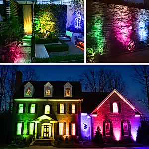 Ucomeuni Outdoor LED Flood Light 6 in 1 Color Changing LED Lighting 12V Landscape Lights with UL Adapter IP66 Waterproof Garden Pathway Light with Metal Spike Stand for Yard, Lawn, 6 Pack, Black
