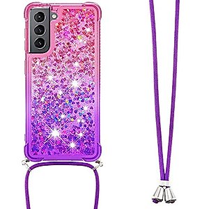 CCSmall Samsung Galaxy S21 Plus Case with Strap Crossbody,Gradient Quicksand Bling Sparkle Flowing Liquid Floating with Neck Cord Lanyard Strap Cover Case for Samsung Galaxy S21 Plus Pink Mauve LSGS