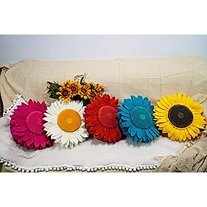 Insdream Flower Handmade 3D Sunflower Petals Decorative Throw Pillow Cover & Insert 13/16 Inch Round Ivory Floral Pillow for Couch,Home Décor,Bedroom Décor and Holiday,Housewarming Gift(16inch,Ivory)