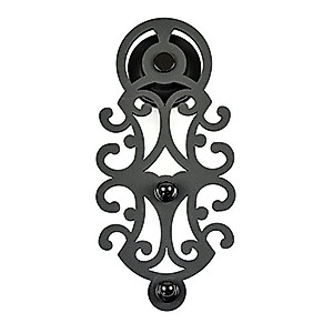 DIYHD TSQ72 8FT Ornate Cut Roller Black Iron Sliding Barn Hardware, Single Door kit