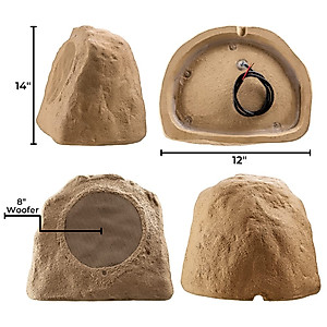OSD Audio 8" Wireless Bluetooth Outdoor Rock Speaker Sandstone Canyon Brown Pair IP67 Power Supply BTR805