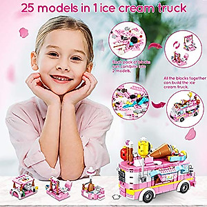 Vatos Girls Building Blocks Toys - 553 Pieces Ice Cream Truck Set Toys for Girls 25 Models Pink Building Bricks Toys STEM Toys Valentines Day Gifts for Kids Girls Age 6-12 and Up