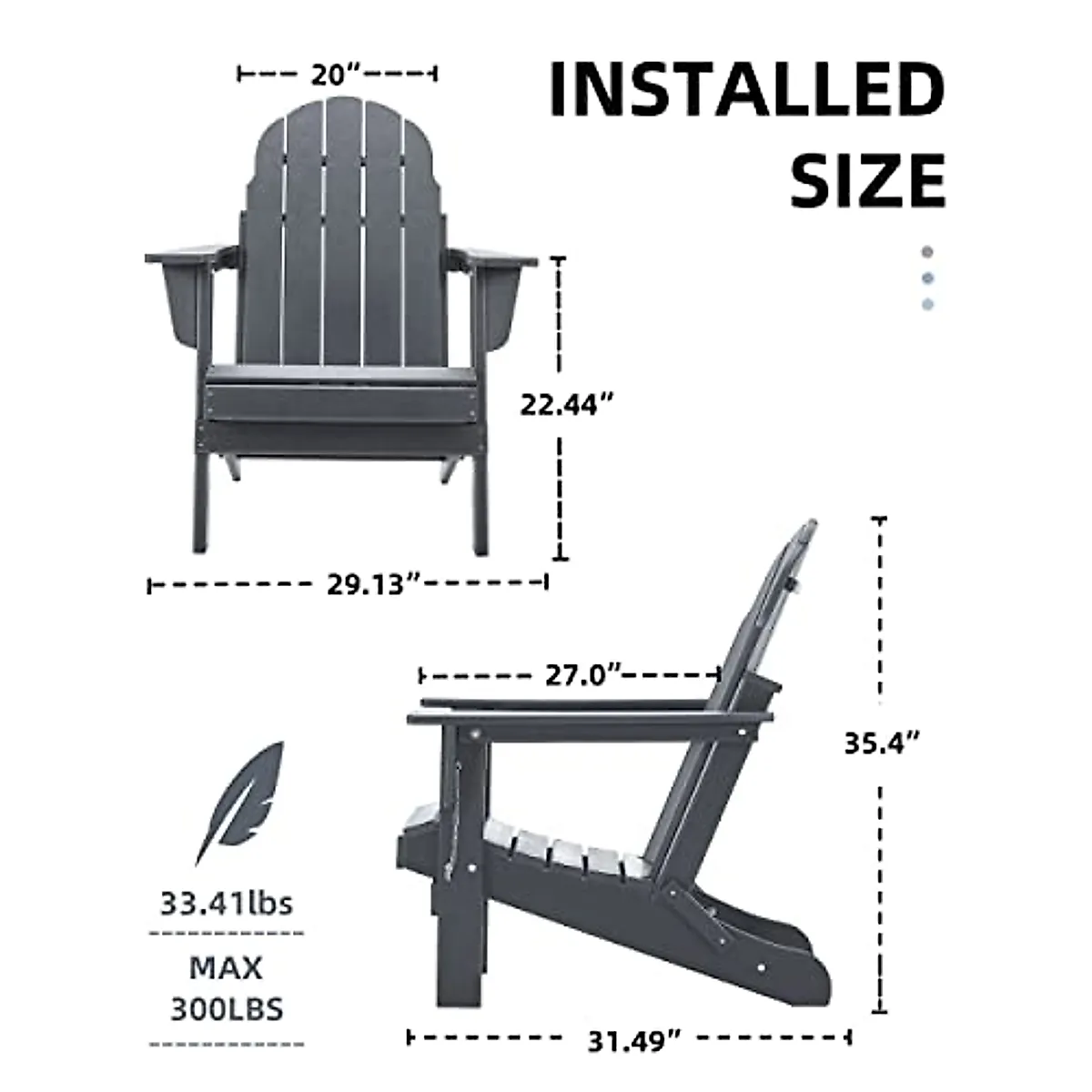 Restcozi Folding Adirondack Chairs, HDPE All-Weather Adirondack Chair, Fire Pit Chairs (2 Pack, Grey)