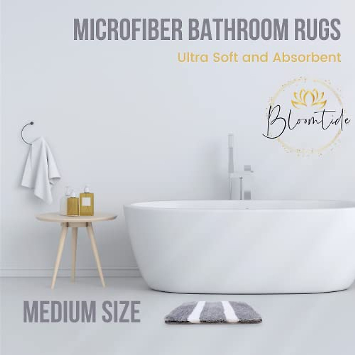 BLOOMTIDE Microfiber Luxury Bathroom Rugs Mat, 16"x24", Extra Soft, Absorbent Bath Rugs, Non-Slip, and Machine Washable Dry Bath Mats for Bathroom Floor, Tub and Shower, Grey