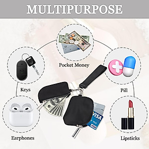 Mini Zip Around Wristlet Wallet for Women, Small Keychain Wallet Dual Pouch Portable Detachable Coin Purse Card Holder, Mini Pocket Key Chain Wristlet Wallet Ideal Birthday Gift(Pink+White)