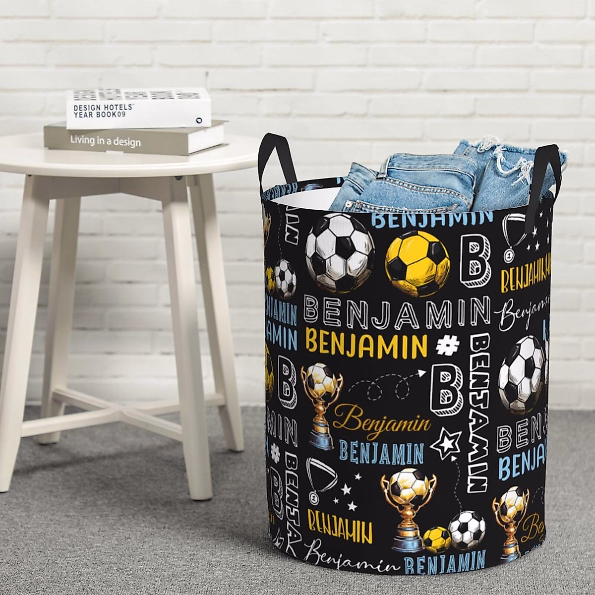 Custom Soccer Laundry Baskets,Personalized Laundry Hamper for Kids Boys Girls Adults,Collapsible Clothes Storage Organizer,16.5 X 13.8in