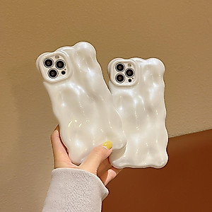 XIZYO for iPhone 13 Pro Max Case 6.7 Inch Cute Wave Pattern Aesthetic Phone Case 3D Curly Wavy Shape Plating Glitter Bling for Women Girls Soft Bumper Silicone Shockproof Case, Pearl White