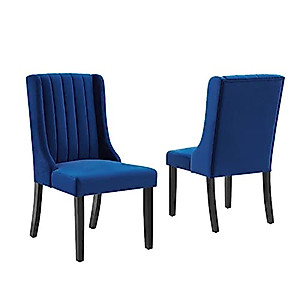 Modway Renew Performance Velvet Parsons Dining Chairs in Navy-Set of 2