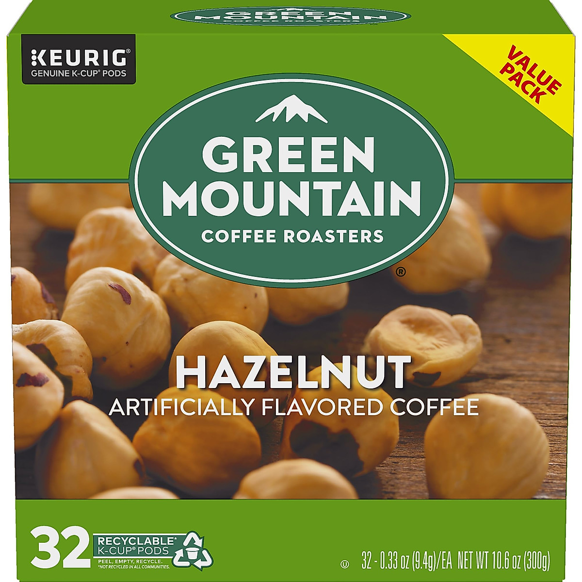 Green Mountain Coffee Hazelnut Keurig Single-Serve K-Cup Pods, Light Roast Coffee, 32 Count