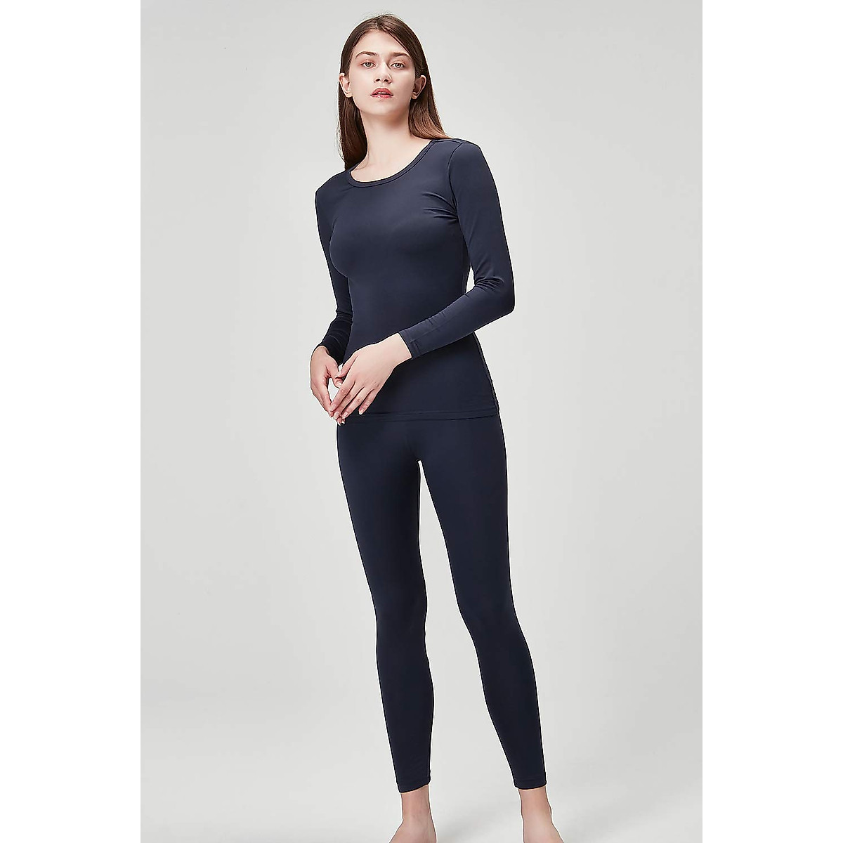 DEVOPS Women's Thermal Underwear Long Johns Top & Bottom Set (Small, Navy)