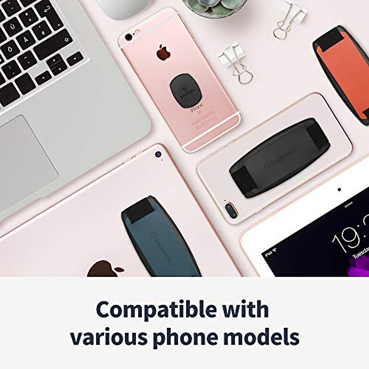 Sinjimoru Detachable Phone Grip Kickstand for Wireless Charging Compatible Phone Finger Holder for iPhone 12 & Smartphones. Sinji Mount S-Grip Black