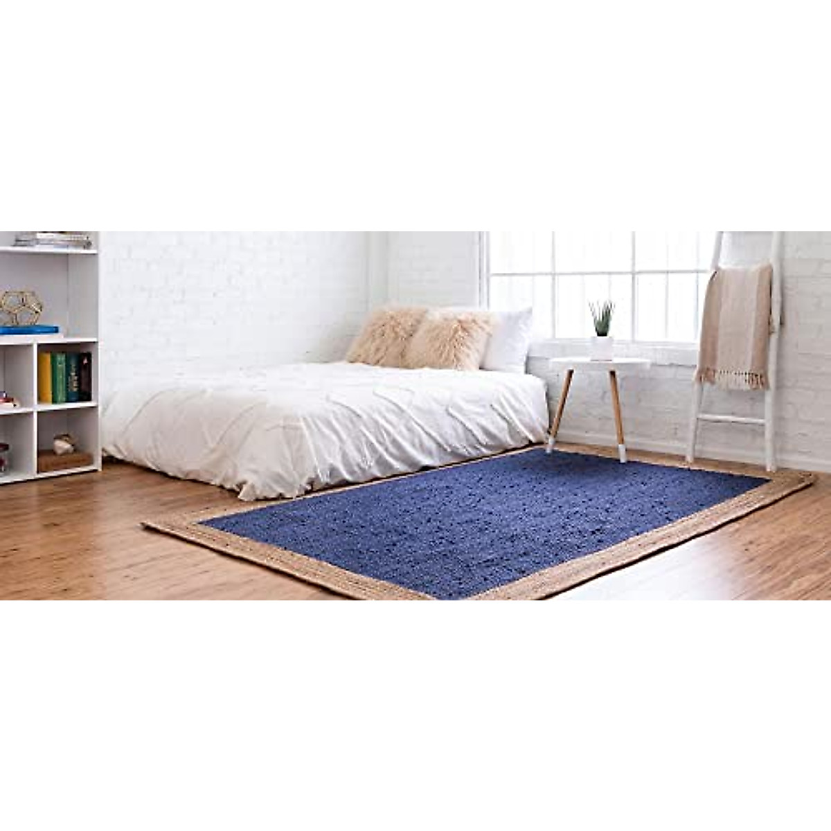 Unique Loom Braided Jute Collection Classic Quality Made Natural Hand Woven with Solid Color Detail, Area Rug, Rectangular 2' 0" x 3' 0", Navy Blue/Tan