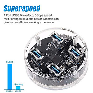 Lysee Data Cables - Zihan USB3.0 4 Ports HUB with Rubber Transparent for Desktop Laptop Reserced External Power Supply