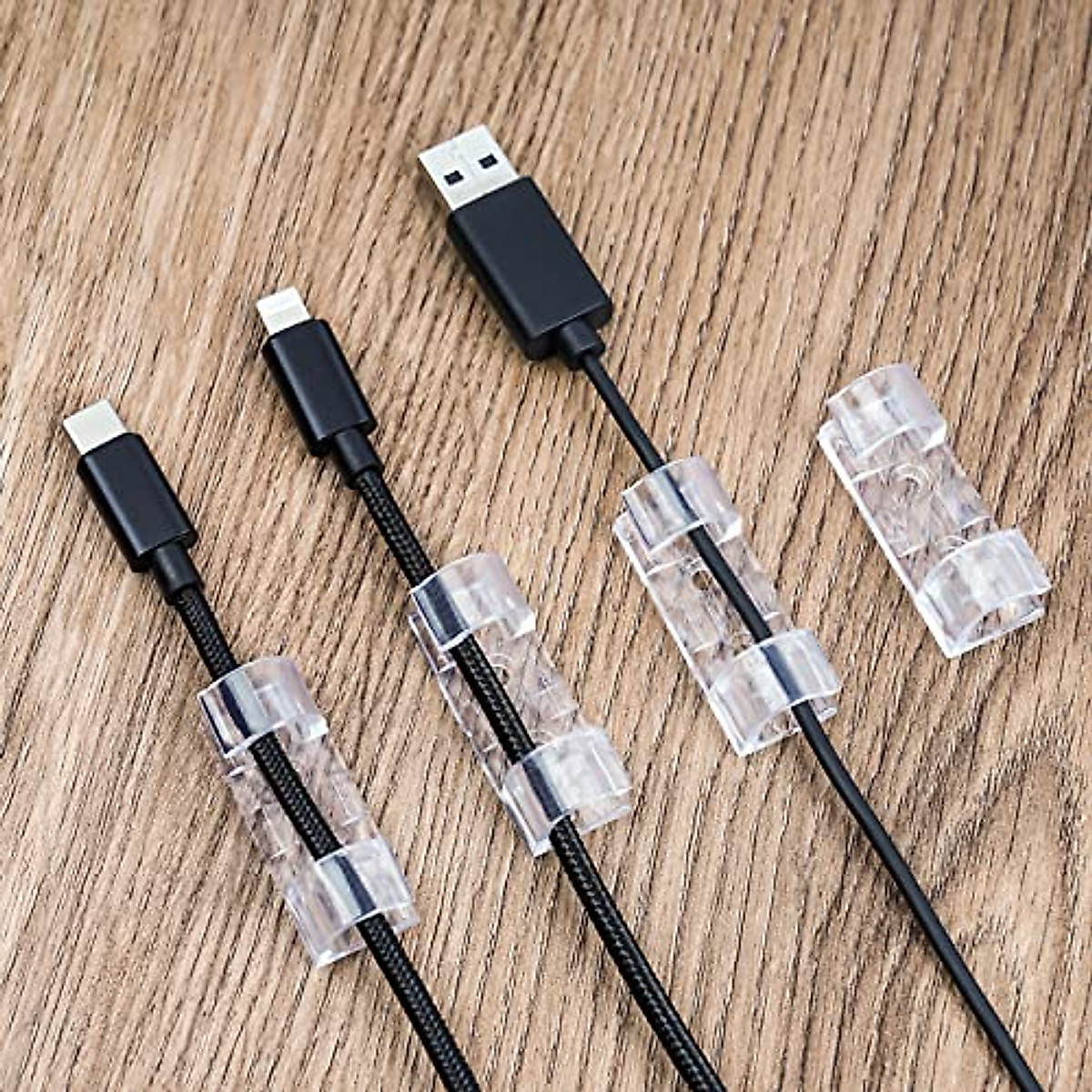 50 Pcs Heavy Duty Cable Clips Transparent with 100 Screws, Attom Tech Clear Self-Adhesive Cable Organizer Cord Management System, Clear Desktop Cable Organizer [50 pc]