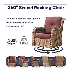 moosprr Swivel Rocker Patio Chairs：2 Pieces Patio Swivel Rocker Chair with Wicker Armrests Patio Swivel Rocking Chairs Outdoor Swivel Rocker Patio Chairs