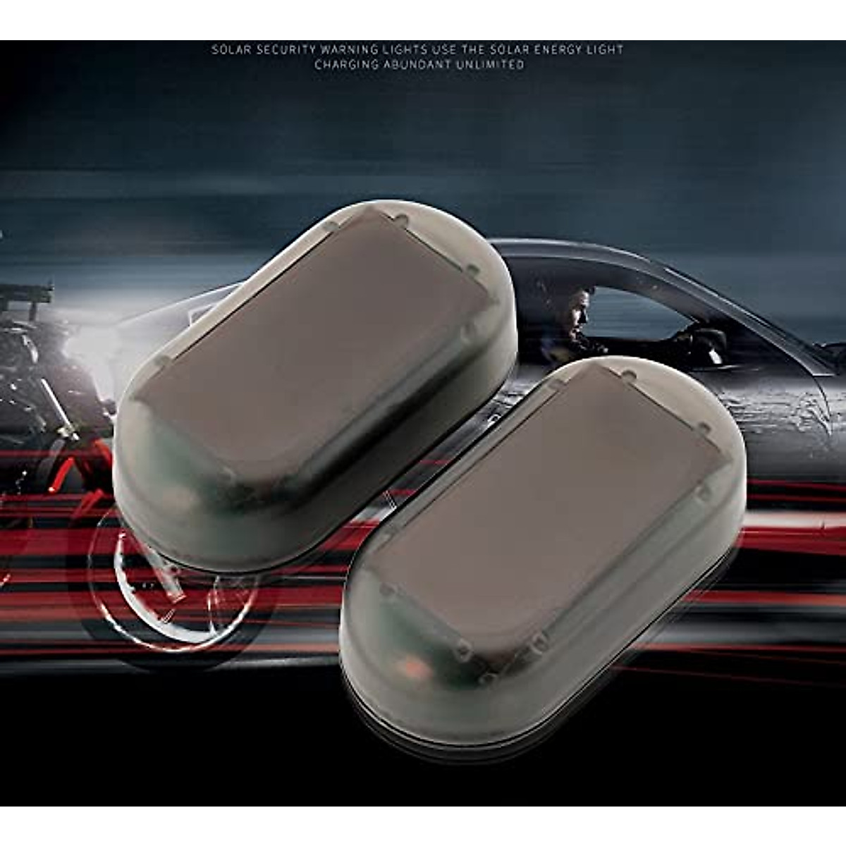 HUWUFUN 2pcs Car Solar Power Alarm Warning System Anti-Theft LED Flashing Security Light Fake Lamp Flash Blinking Lamp with USB Port(Blue+Red)