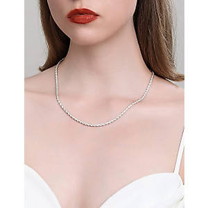 Waitsoul 925 Sterling Silver Rope Chain Lobster Clasp 2mm Silver Chain for Men Women Silver Necklace Chain 20 Inch