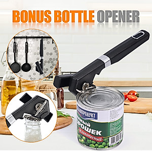 2 in 1 Safety Can Opener Manual Smooth Edge & Bottle Opener, No-Trouble-Lid-Lift Manual Can Opener with Magnet, Large Rubber Handle & Stainless Steel Blade, Side Cut Hand Can Opener for Kitchen
