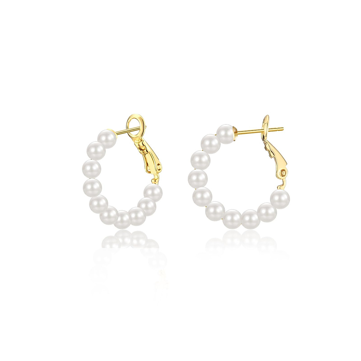 GULICX Pearl Hoop Earrings for Women, 14K Gold Plated Pearl Earrings 925 Sterling Silver Post 20mm Big Pearl Hoop Earrings Jewelry Gifts