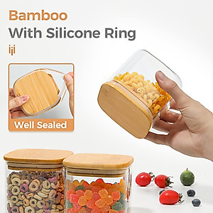 ComSaf 20 oz Glass Food Storage Jars Set of 6, Clear Storage Containers with Airtight Bamboo Lid, Pantry Organization Jar, Spice, Blooming Tea, Coffee and Sugar Container, Canister Set for Kitchen