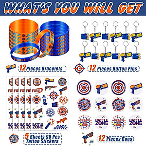 dart battle Birthday Party Favor Supplies dart battle Silicone Wristbands dart battle Keychain Temporary Tattoos for Kids Badges Gun Party Birthday Party Favors for Birthday Baby Shower Boys (126 Pcs)