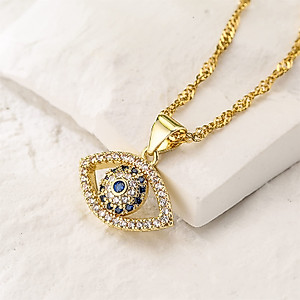 cmoonry 18K Brass Water Ripple Chain Necklace For Women AAA Cubic Zirconia Evil Eye Pendant Female Party Jewelry Christmas Gift
