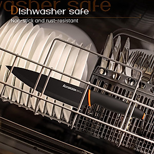 Knife Set, Astercook 15 Pcs Dishwasher Safe Kitchen Knife Set with Built-in Sharpener, High Carbon German Stainless Steel Black Knife Block Set