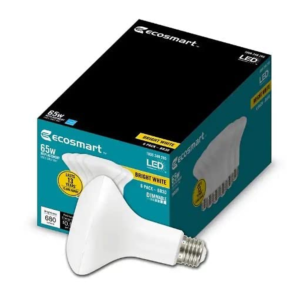 LED TECHNOLOGY EcoSmart 65-Watt Equivalent BR30 Dimmable LED Light Bulb Bright White (12-Pack), 12 Count (Pack of 1)