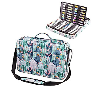 VTYHYJ Colored Pencil Case Holder for 480 Pencils Nylon Pen Bag with Printing Pattern Multi-Layer Organizer for Prismacolor for Crayola Markers Office and Cosmetic supply（Cactus）,CACT-01