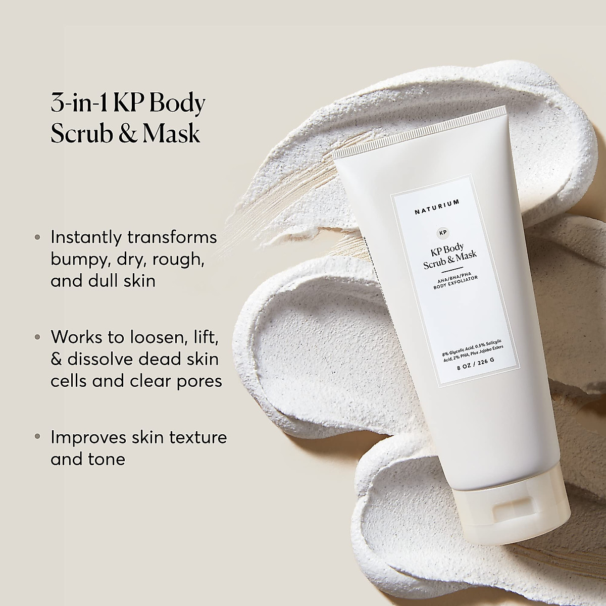 Naturium KP Body Scrub & Mask for Keratosis Pilaris, Bump Eraser Shower Scrub & Exfoliator for Skin, 8 oz