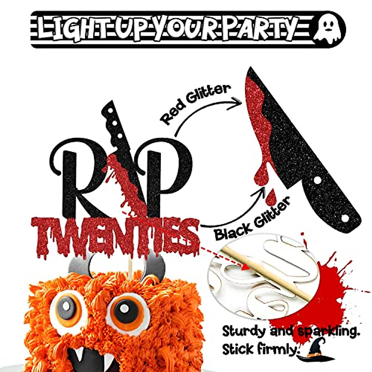 Black Glitter Rip Twenties Cake Topper, Funeral For My Youth/Talk Thirty to Me, Funny 30th Birthday Party Decorations for Women Men