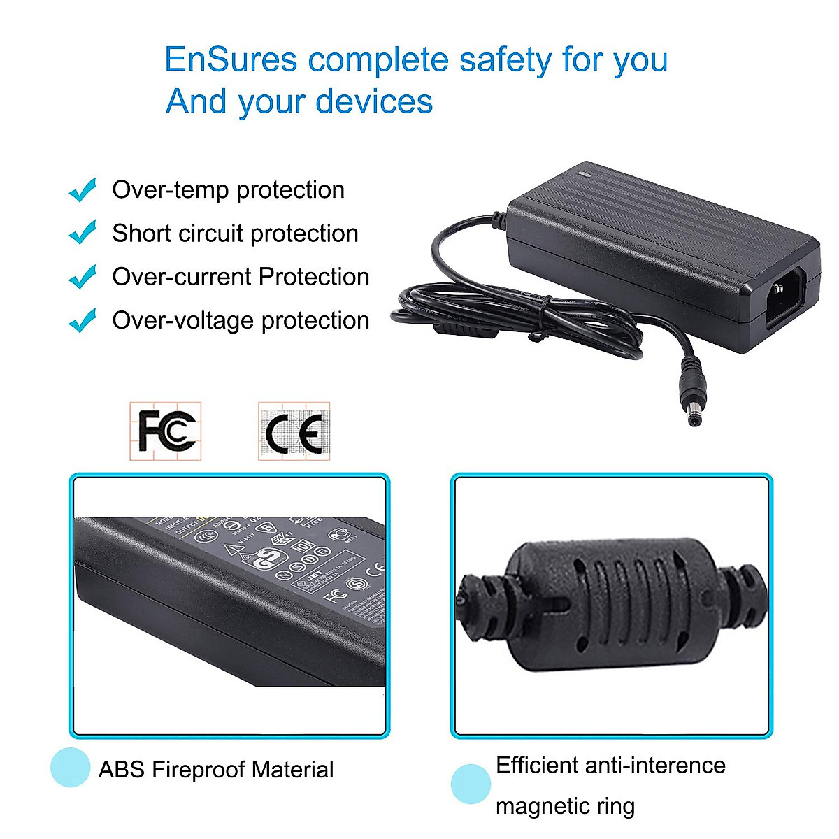 12V 5A Power Supply, COOLM AC to DC 12V 5A 60W Power Adapter Charger AC 100V - 240V Transformer 5.5x2.5mm DC Output Jack for 5050 3528 LED Strip Light LED Driver CCTV Security System