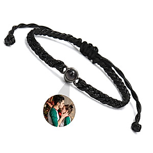 Handpua Custom Bracelets Rope Bracelets Personalized Bracelet for Women Men Projection Bracelet with Photo I Love You Bracelet 100 Languages (gold+white)