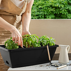 12 Pieces Rectangle Window Box Planter 17 Inch Window Plant Box Herb Planter Plastic Herb Pots for Indoor Plants Large Window Flower Boxes Outdoor with Tray for Garden, Balcony Home Decor (Dark Gray)