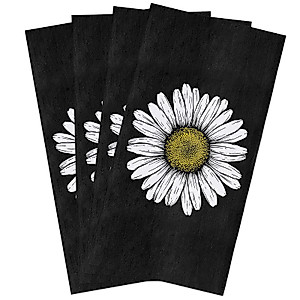 Vintage Daisy Floral Microfiber Kitchen Towels with Hanging Loop, Super Absorbent&Machine Washable Dish Towels Hand Towels for Home Kitchen Bars, 18 x 28 Inches, Flowers Farmhouse Black White