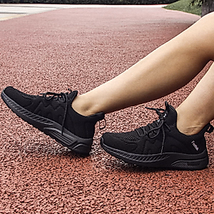 Feethit Running Shoes for Women Workout Sneakers with Breathable Mesh Lightweight Wide Walking Shoes for Tennis Gym Travel Work Black Size 9.5